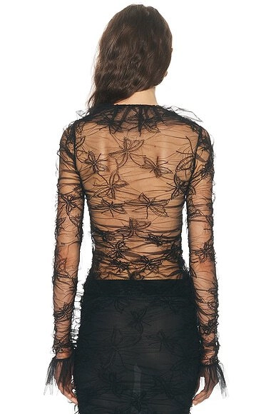 Blumarine Long Sleeve Ruched Tulle Top