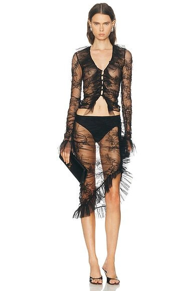 Blumarine Long Sleeve Ruched Tulle Top