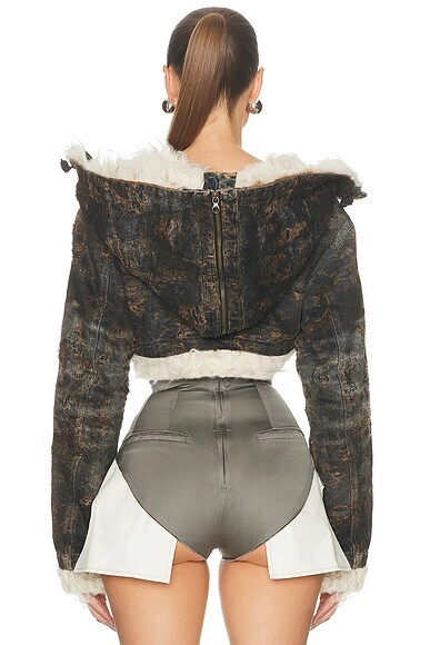 DIESEL® Cropped Faux Fur Zip Up Jacket