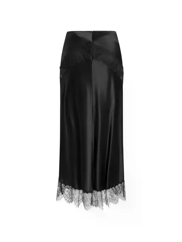Dolce & Gabbana Silk Satin Lace Trimmed Skirt - Black