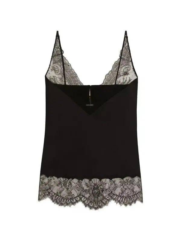 Dolce & Gabbana Silk Satin Camisole With Lace Trim - Black
