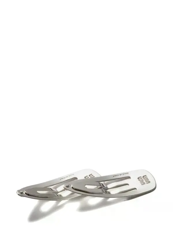 Miu Miu Set Of Two Perforated Logo Hair Clips - Silver