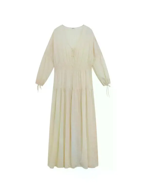 Aspesi Tiered Shirred Midi Dress - Neutrals