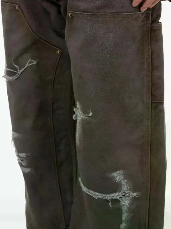KAMIYA Distressed Cotton Straight-leg Trousers