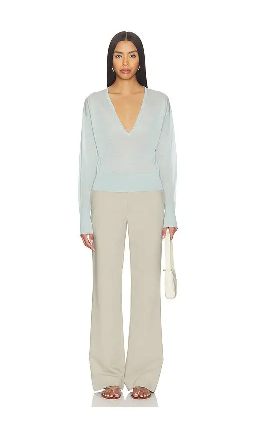 FLEUR DU MAL Sheer Knit V-neck Sweater In . Also - Mint