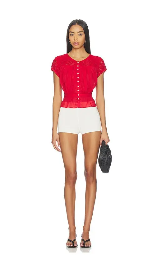 Free People Glimmer Embroidered Top - Red