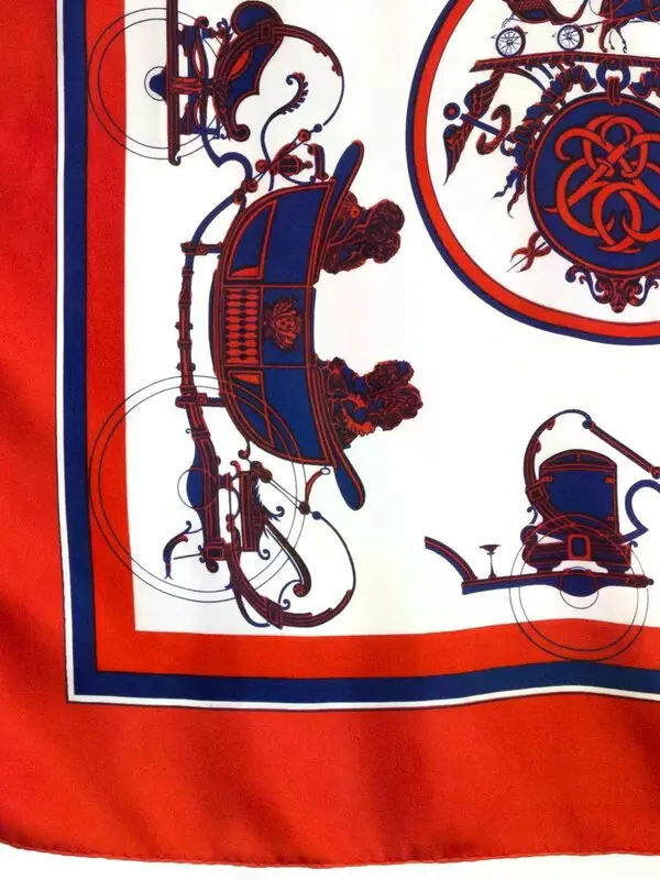 Hermès 1981 Washington Carriage Silk Scarf - Red