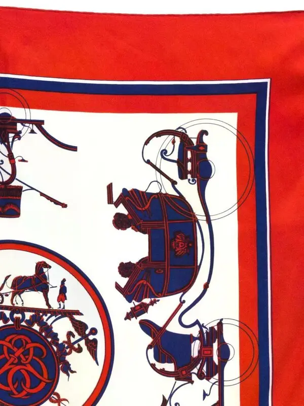 Hermès 1981 Washington Carriage Silk Scarf - Red