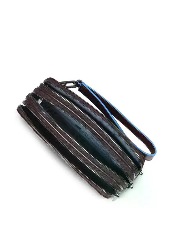 PIQUADRO Three-divider Leather Clutch With Removable Wrist Strap - Brown