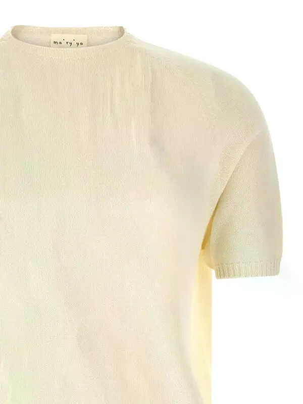 MA'RY'YA Short-sleeved Crew Neck Sweater - Neutrals