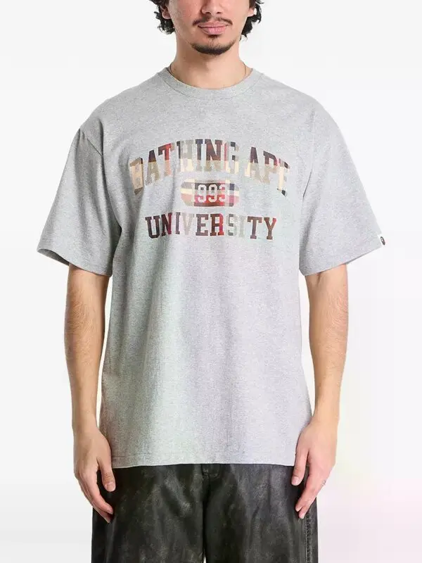 A BATHING APE Check Logo T-shirt - Grey