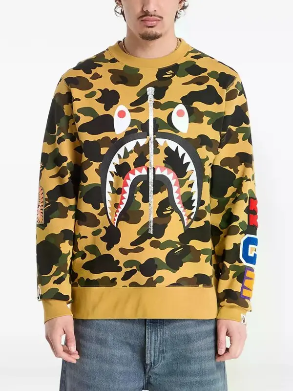 A BATHING APE Camouflage Shark Motif Sweatshirt