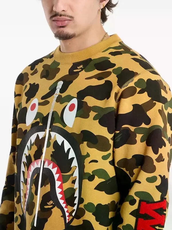 A BATHING APE Camouflage Shark Motif Sweatshirt