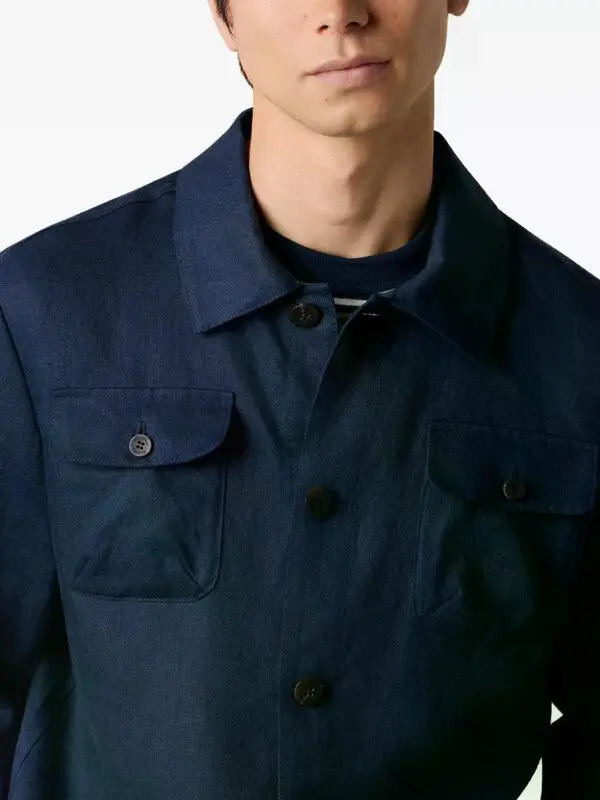 Brooks Brothers Buttoned Linen Overshirt - Blue