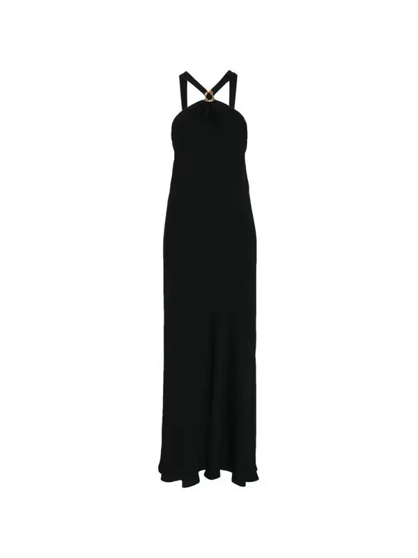 FORTE_FORTE Halterneck Maxi Dress With Ring Detail - Black