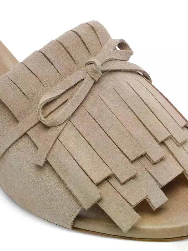 ANGEL ALARCON Suede Fringe Bow Sandals