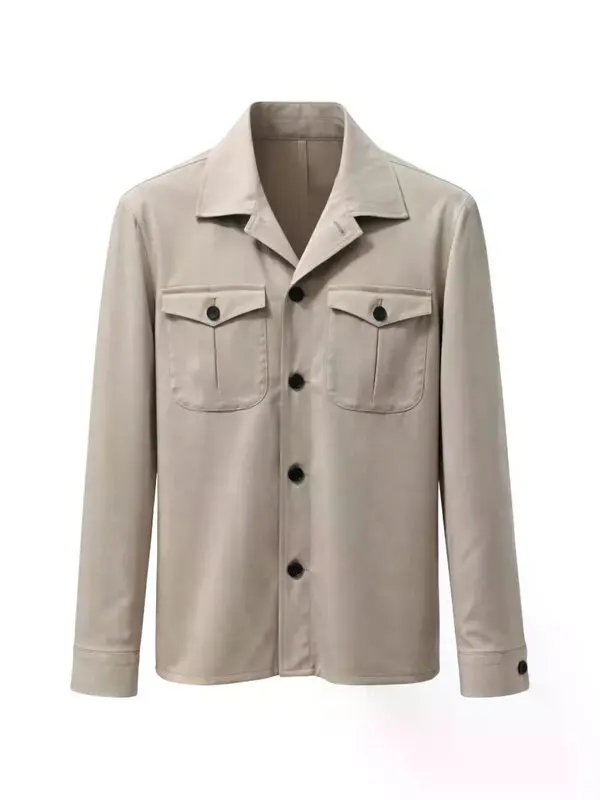 FRANZESE COLLECTION Beige Chest Pockets Button-down Shirt Jacket