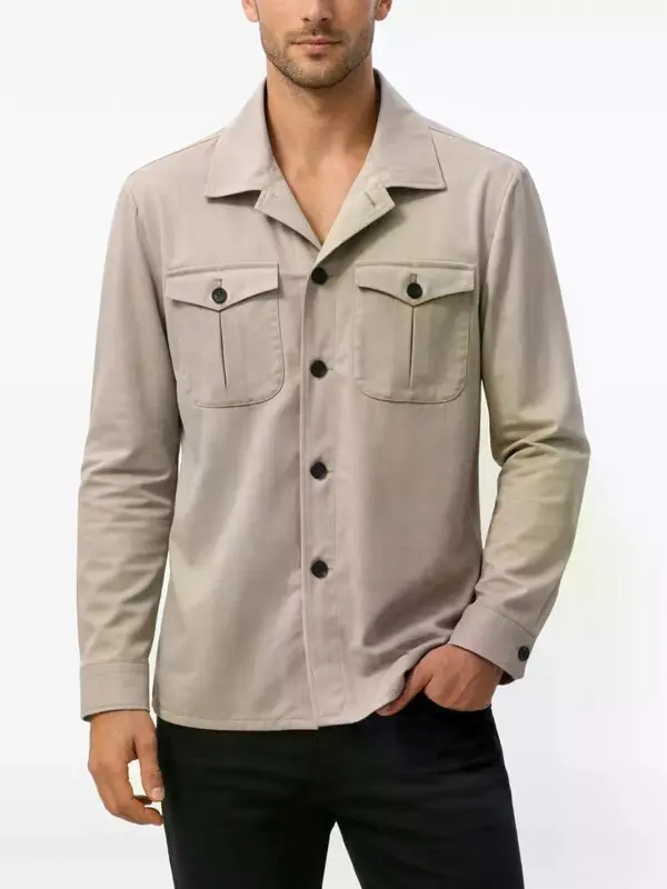 FRANZESE COLLECTION Beige Chest Pockets Button-down Shirt Jacket