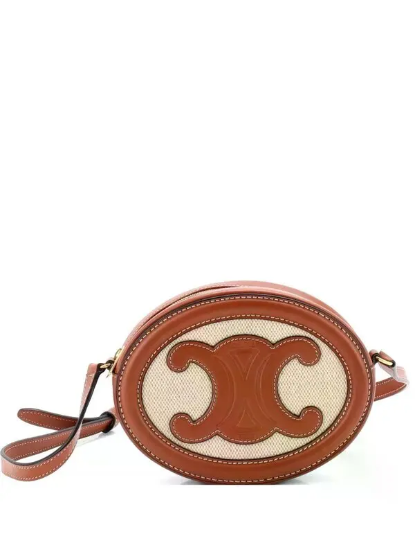 Celine Triomphe Oval Canvas And Leather Crossbody Bag - Brown