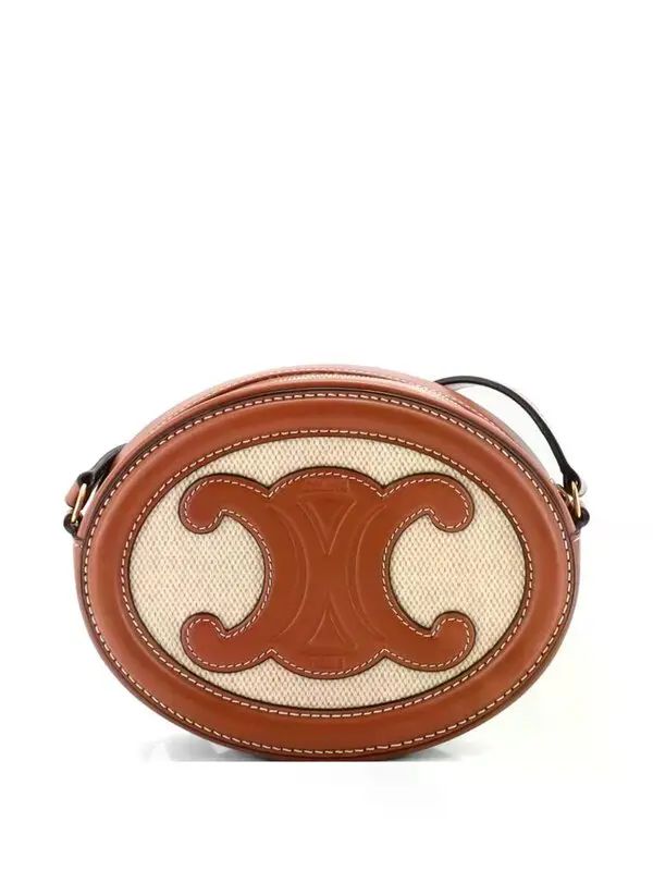 Celine Triomphe Oval Canvas And Leather Crossbody Bag - Brown