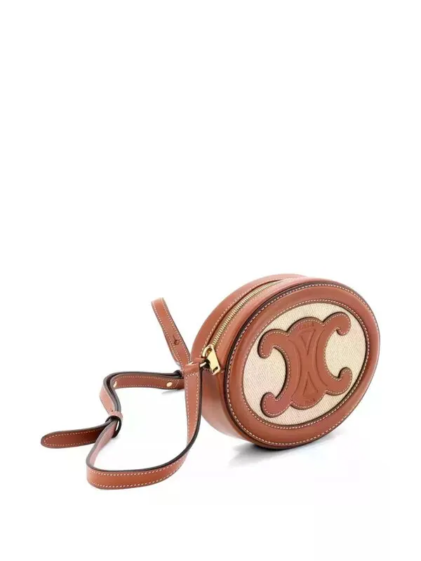Celine Triomphe Oval Canvas And Leather Crossbody Bag - Brown