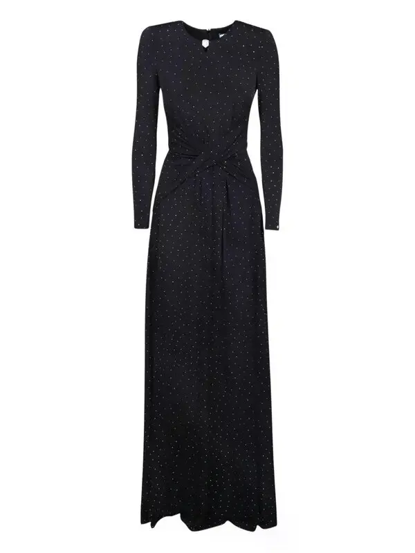 NISSA Ruched Embellished Long Sleeve Maxi Dress - Black