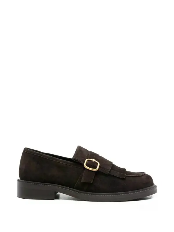 ADRIANNA FERETTI Suede Loafers With Fringed Detail And Buckle - Brown