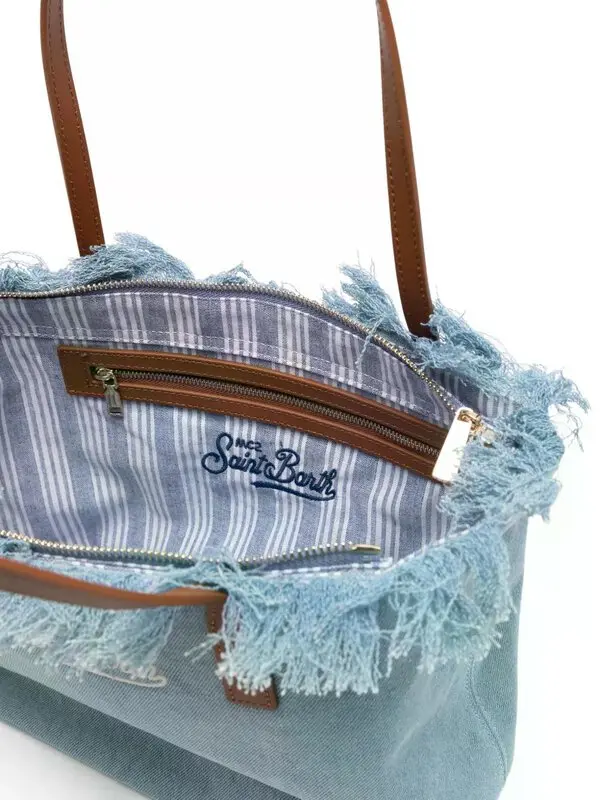 MC2 SAINT BARTH Medium City Tote Bag With Frayed Trim - Blue