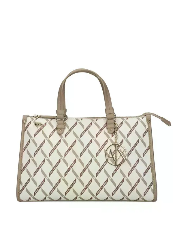 Armani Exchange Patterned Tote With Logo Charm - White