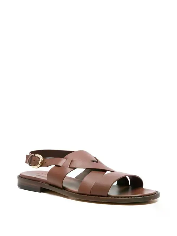 DOUCAL'S Crossover Strap Leather Flat Sandals - Brown