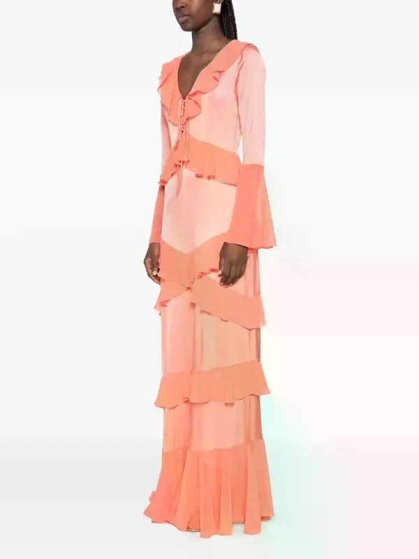 LES FILLES D'EVA Maxi Dress With Ruffled Details And Flared Sleeves - Pink