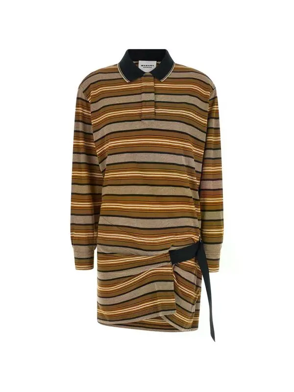 MARANT ETOILE Striped Long-sleeved Collared Dress