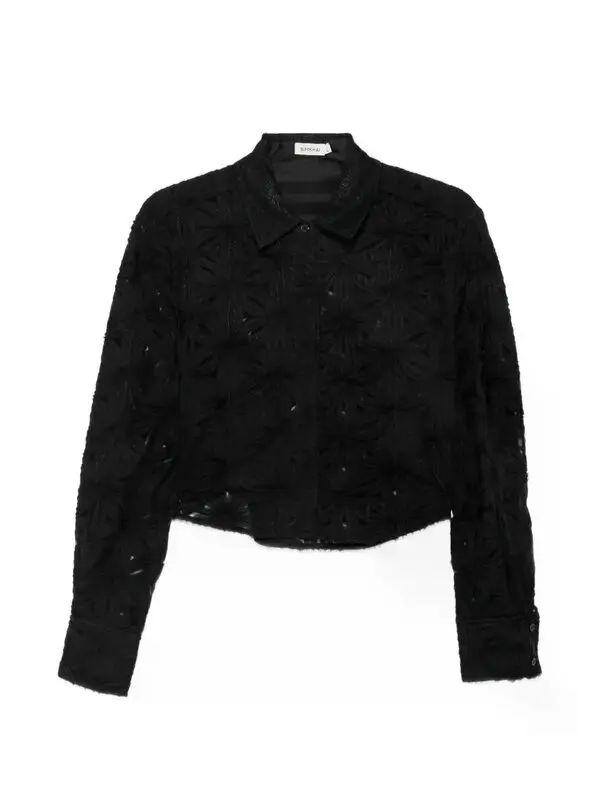 Simkhai Cropped Floral Jacquard Blouse - Black