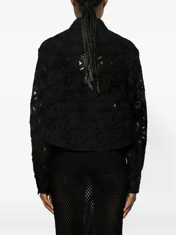 Simkhai Cropped Floral Jacquard Blouse - Black