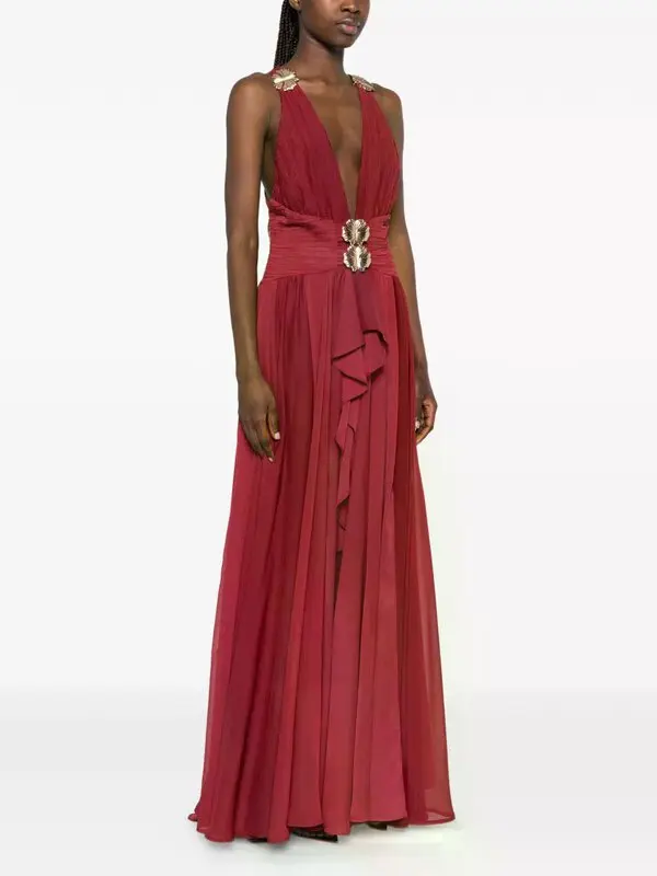 BABYLONE PARIS Flower-embellished Ruffled Maxi Dress