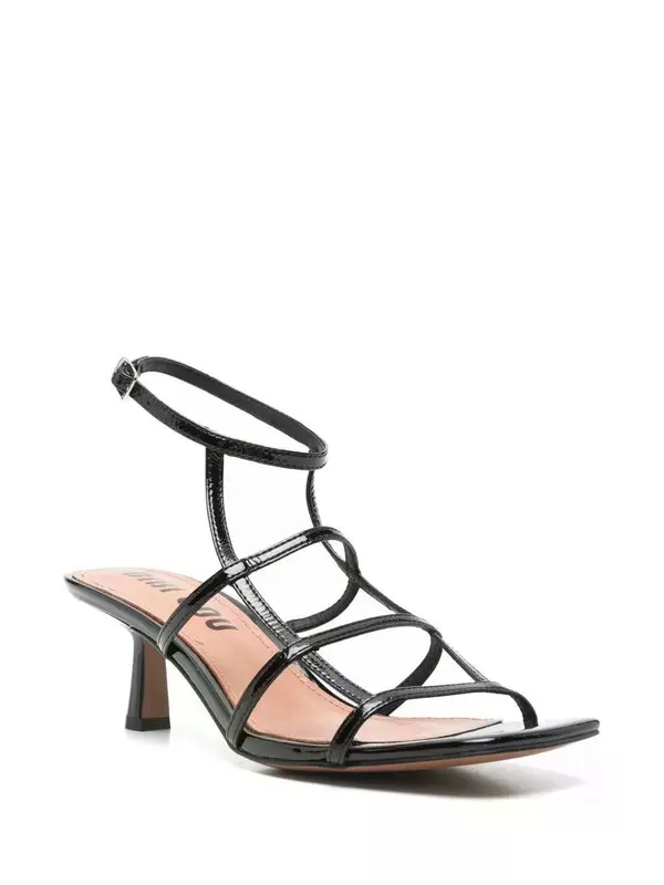 BIBI LOU Patent Leather Square Toe Kitten Heel Sandals - Black