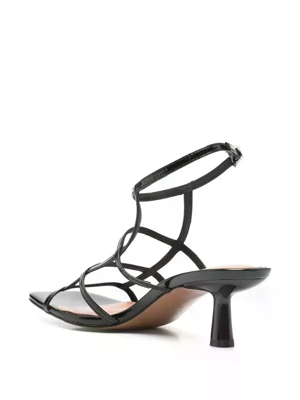 BIBI LOU Patent Leather Square Toe Kitten Heel Sandals - Black