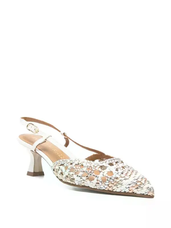 PEDRO MIRALLES Pointed-toe Slingback Mules With Kitten Heel - White