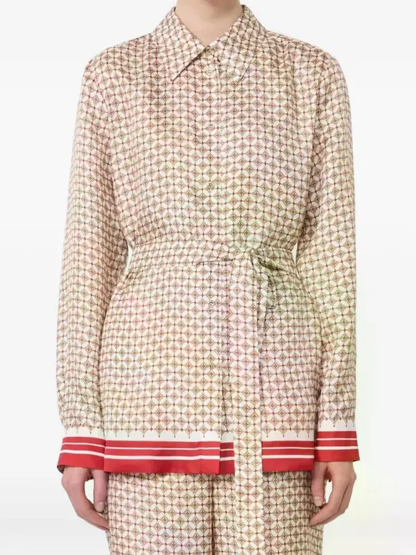 Max Mara Geometric Print Belted Silk Shirt