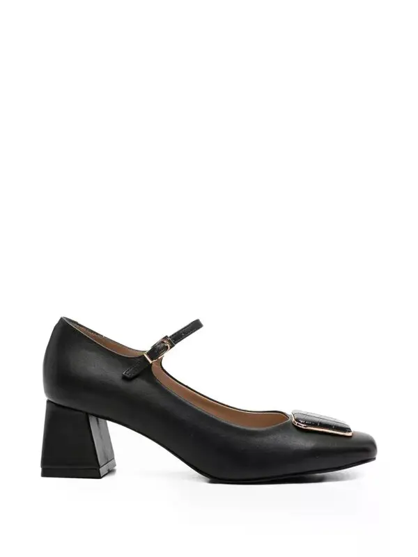 SERGIO MORETTI FIRENZE Mary Jane Block Heel Pumps With Croc-effect Plaque