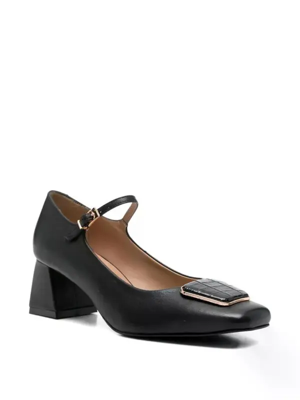 SERGIO MORETTI FIRENZE Mary Jane Block Heel Pumps With Croc-effect Plaque