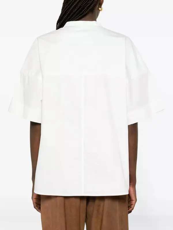 Hemisphere V-neck Short Sleeve Shirt With Notched Neck And Curved Hem