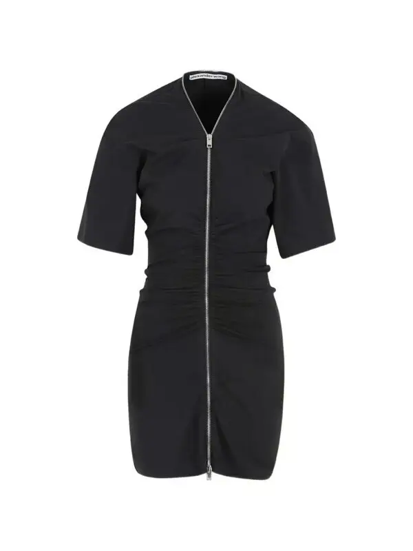 Alexander Wang Zip-up Gathered Cotton T-shirt Dress - Black
