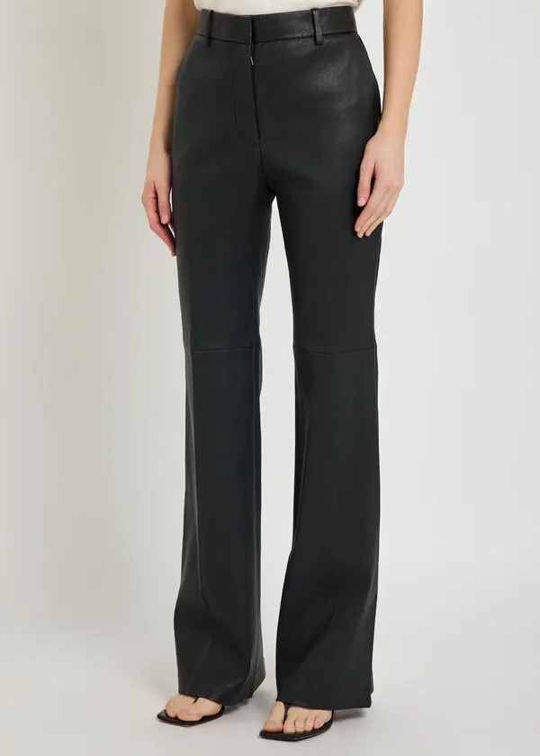 JOSEPH Tafira Leather Flared Trousers - Black