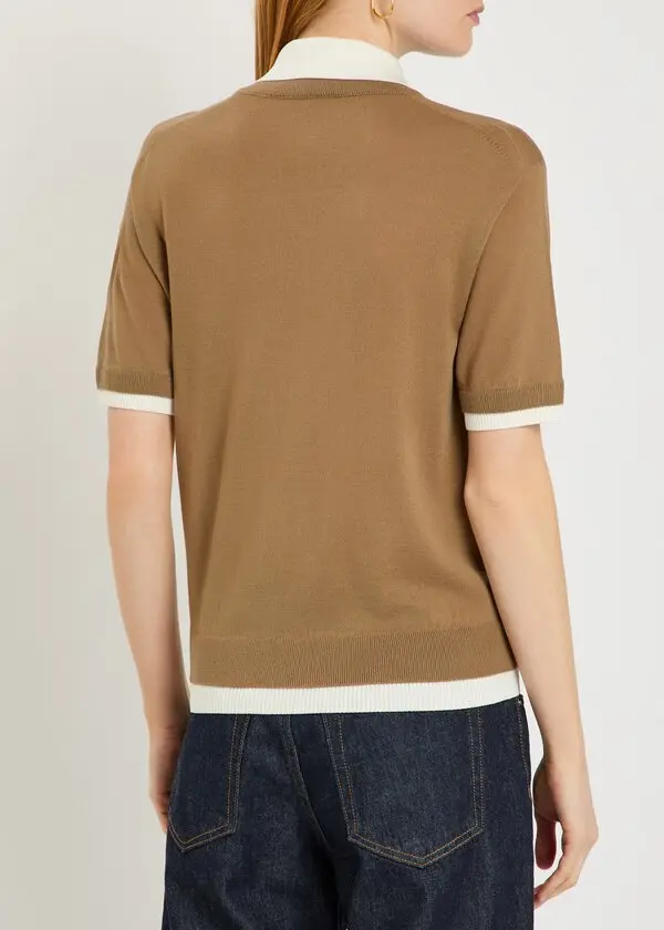 Moncler Layered Wool Polo Top - Camel