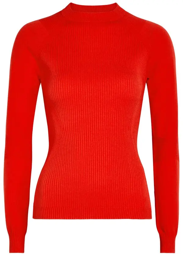 Moncler Ribbed Knit Top With Raglan Sleeves - Red