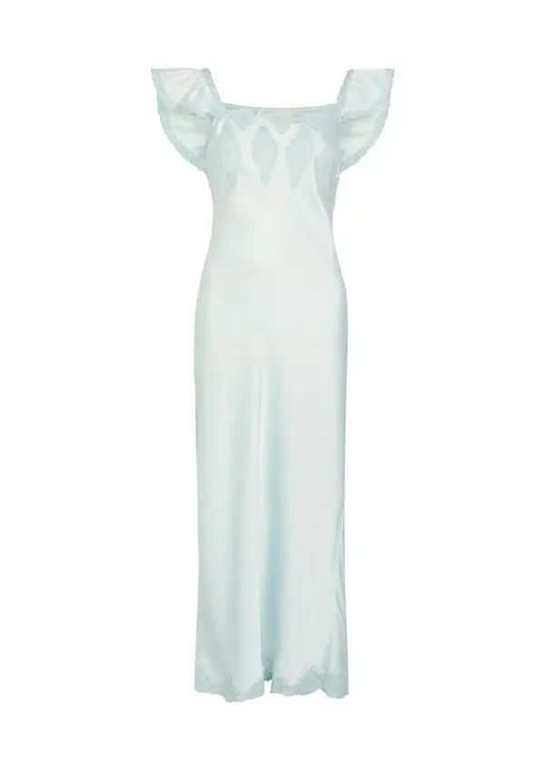 LoveShackFancy Karmine Lace-trim Satin Midi Dress - Light Blue 2