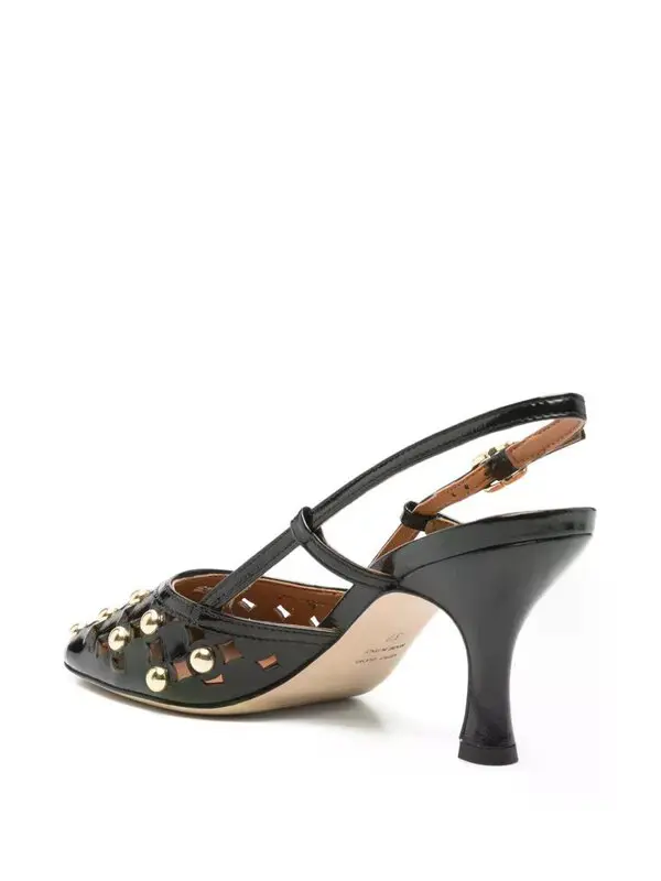 EVALUNA Studded Leather Slingback Pumps - Black