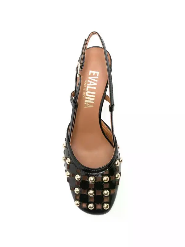 EVALUNA Studded Leather Slingback Pumps - Black