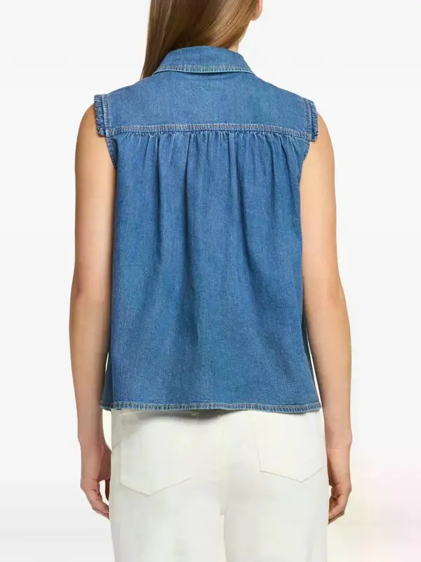 Cinq À Sept Sleeveless Denim Top With Ruffled Trim